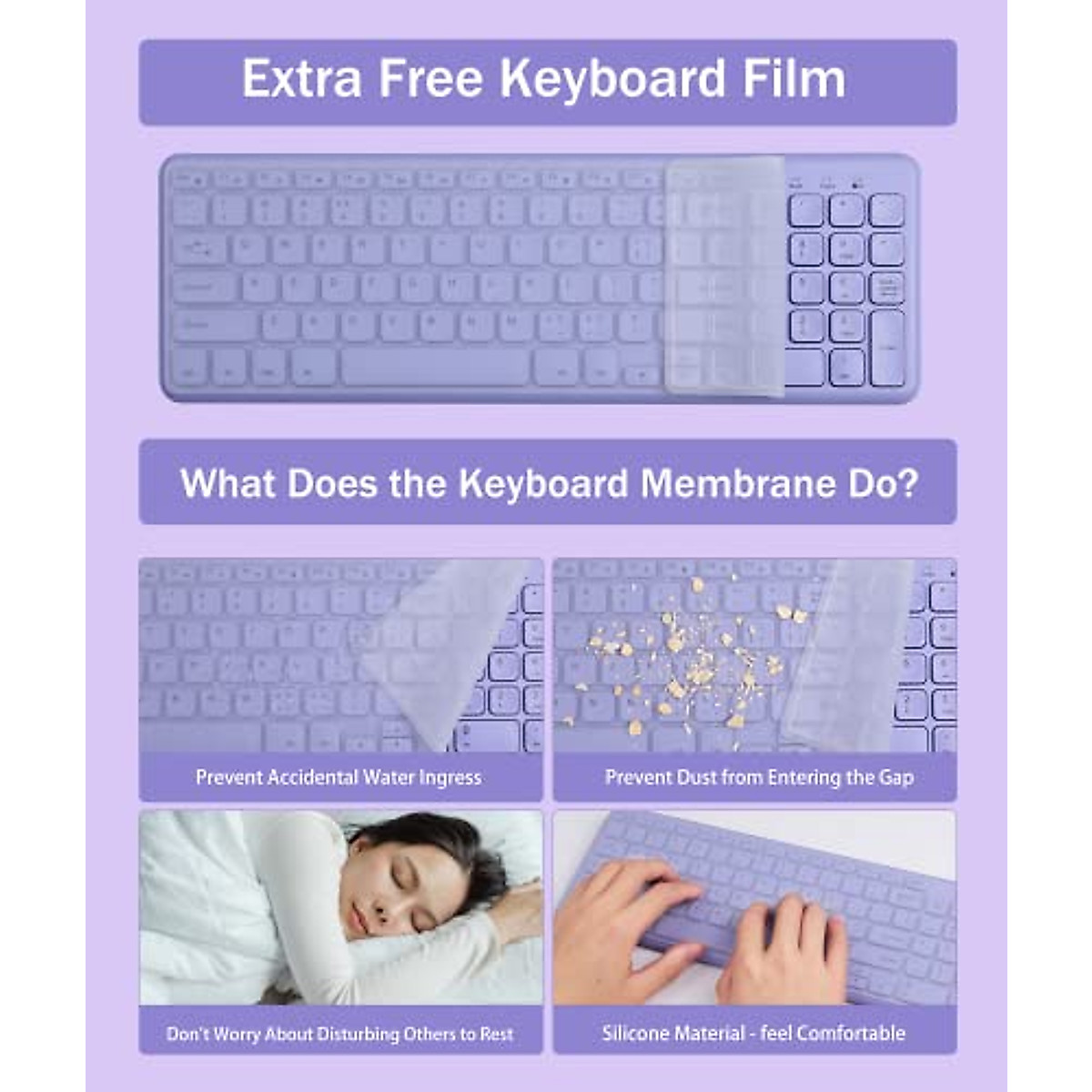 Wireless Ergonomic Keyboard and Mouse Combo, Sweet Mixed Color Cute Keyboard, 2.4G USB, Compatible with Computer, Laptop, PC Desktops, mac (Purple)