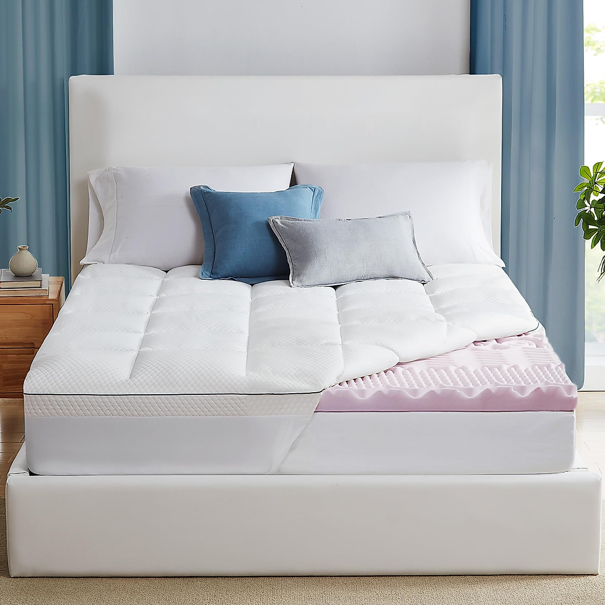 Moonear King Size Memory Foam Mattress Topper - 4 Inch Cooling, 2 Inch Gel Memory Foam, 2 Inch Pillow Top, Washable, Pull On, Soft, Water Repellent