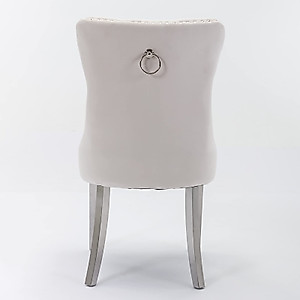 i-POOK Velvet Upholstered Dining Chairs Set of 2, Wingback Dining Room Chairs with Ring Pull, Nailhead Trim and Tufted Button Back, Luxury Dining Chairs for Living Room Kitchen, Beige