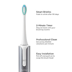 Soniclean Lux Sonic Toothbrush for Adults with 6 Toothbrush Heads, Rechargeable Toothbrush, Automatic Toothbrush, Sonic Toothbrush with Refills, Platinum