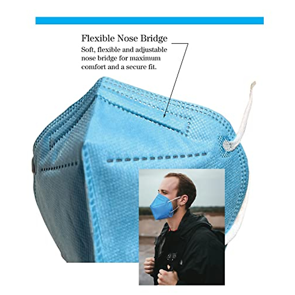 ProStar Respirator Face Mask, Fold-Style with Ear Loops, Made in USA, 20pcs, 4-Layer ≥ 95% Filter Efficiency, Blue Mask
