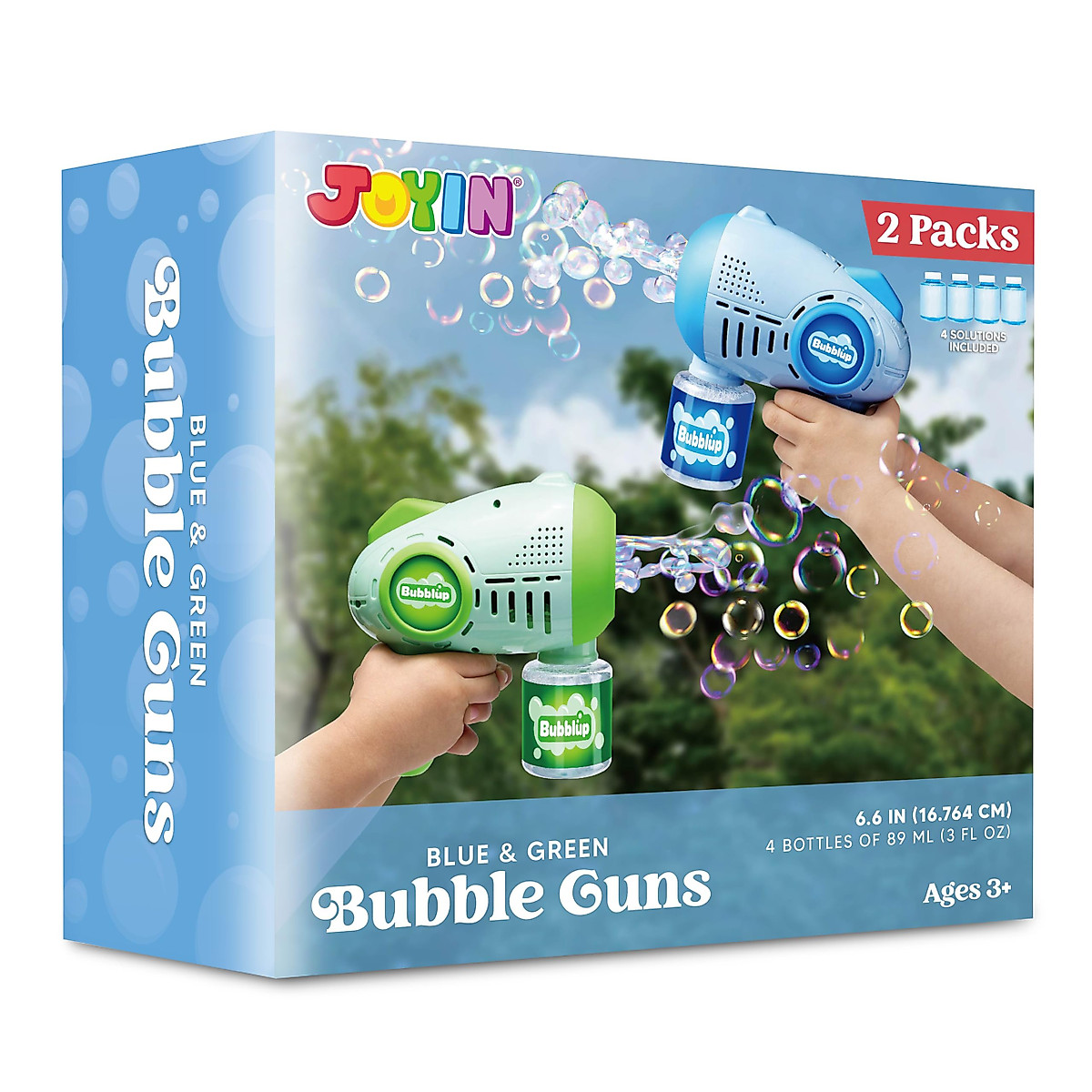 JOYIN 2 Packs Bubble Guns with 4 Bottles Bubble Solution, 10 Holes Light Up Automatic Bubble Machine Gun for Kids, Adults, Summer Toys, Easter Basket Stuffers, Birthday Gift, Bubbles Party Favors