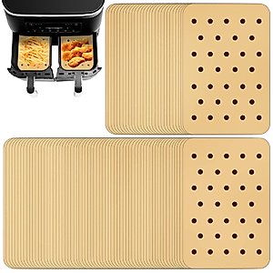 BYKITCHEN Parchment Paper for DZ201 Dual Air Fryer, Unbleached Small Rectangle Perforated Double Air Fryer Liners for Ninja Dual Basket, Ninja Dual Air Fryer Accessories(Set of 100)