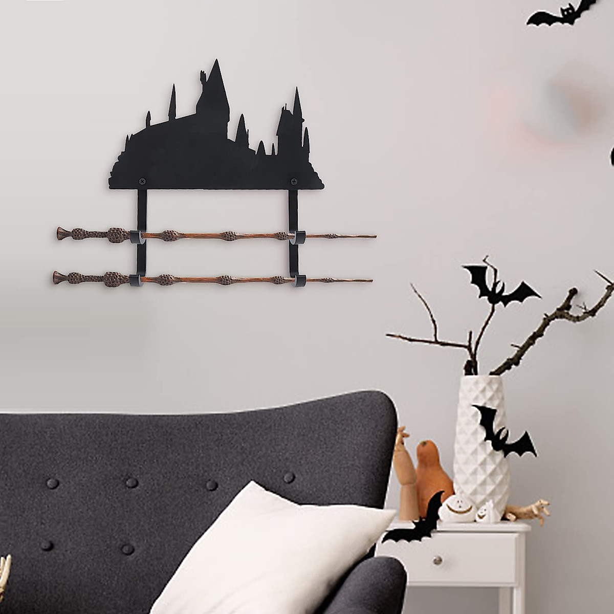 Biggun 2-Tier Wall-Mounted Pine Wood Magic Wand Display Stand - Black