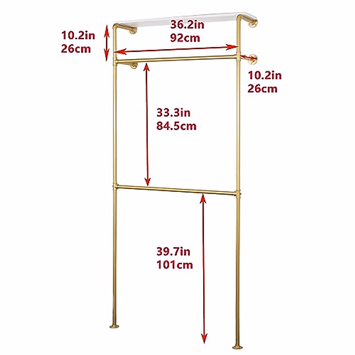 LANJIN Industrial Pipe Clothing Rack,Clothes Rack for Wardrobe, Bedroom and As Walk-in Closet System.Sturdy Clothing Racks for Hanging Clothes,Wall Mounted Heavy Duty Clothes Rack,Gold A