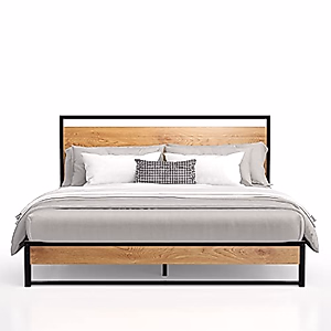 Nazhura Metal Queen Size Platform Bed Frame with Wood Headboard/Footboard (Queen (U.S. Standard))