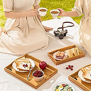 3 Pack Bamboo Serving Tray Food Tray with Handles, Multi-Use Platter Trays Set for Food, Coffee, Breakfast, Tea, Snack, Wooden Decor Tray Used in Kitchen, Dining Room, Party, Restaurants by Pipishell