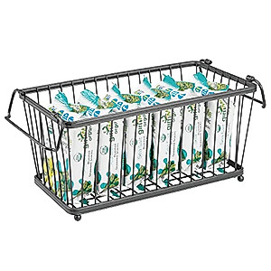 mDesign Household Stackable Metal Wire Storage Organizer Bin Basket with Built-In Handles for Kitchen Cabinets, Pantry, Closets, Bedrooms, Bathrooms - 12.5" Wide, 3 Pack - Graphite Gray