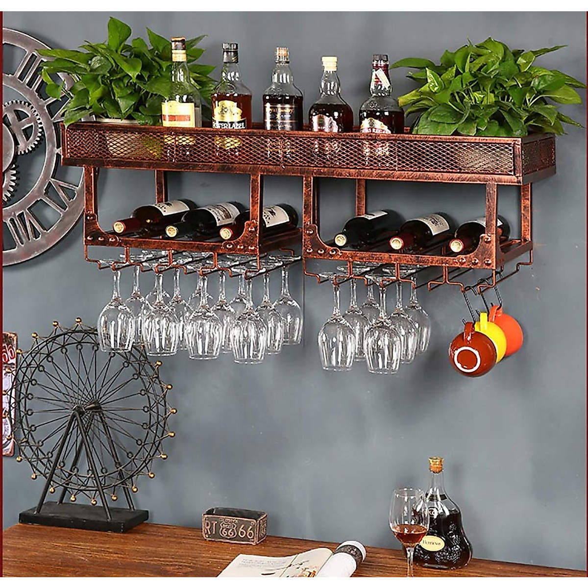 Wine Cabinets European Hanging Wine Rack Metal Iron Storage Rack Bar Home Ceiling Wall-Mounted Wine Champagne Glass Wine Glass Goblet Rack Wine Bottle Rack Multi-Size Storage (Color : A, SizHeavy