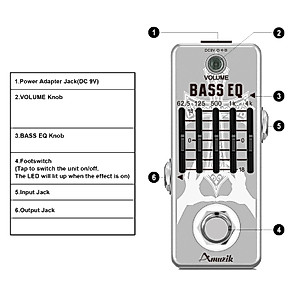 Amuzik Bass EQ Pedal 5 Band Equalizer Pedals For Bass Guitar With 5 Band Graphic Mini Size Full Metal Shell True Bypass, LEF-317B