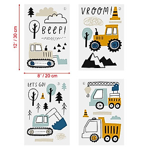 Mulaibdin 37 pcs Cartoon Bulldozer Digger Wall Stickers, Adorable Baby Boys Room Decor, Hand-Painted Style Crane Truck Wall Decals for Bedroom Nursery, Construction Wall Murals Peel and Stick (37PCS)