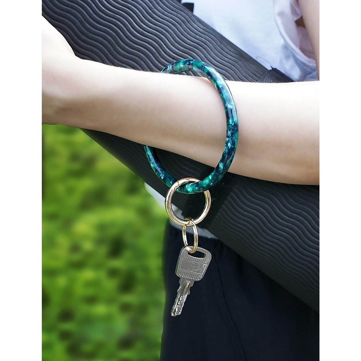 Heesch Bangle Key Ring Bracelet Keychain Key Ring Bracelet for Women, Acetate Circle Keyring for Wrist (Dark Green)