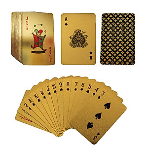 VOVCIG Mini Playing Cards, 2 Deck Cool Gold Poker Cards Miniature Card Set Waterproof Foil Poker Cards Game Poker Traveling Decks Cards for Teens Adults(Gold)