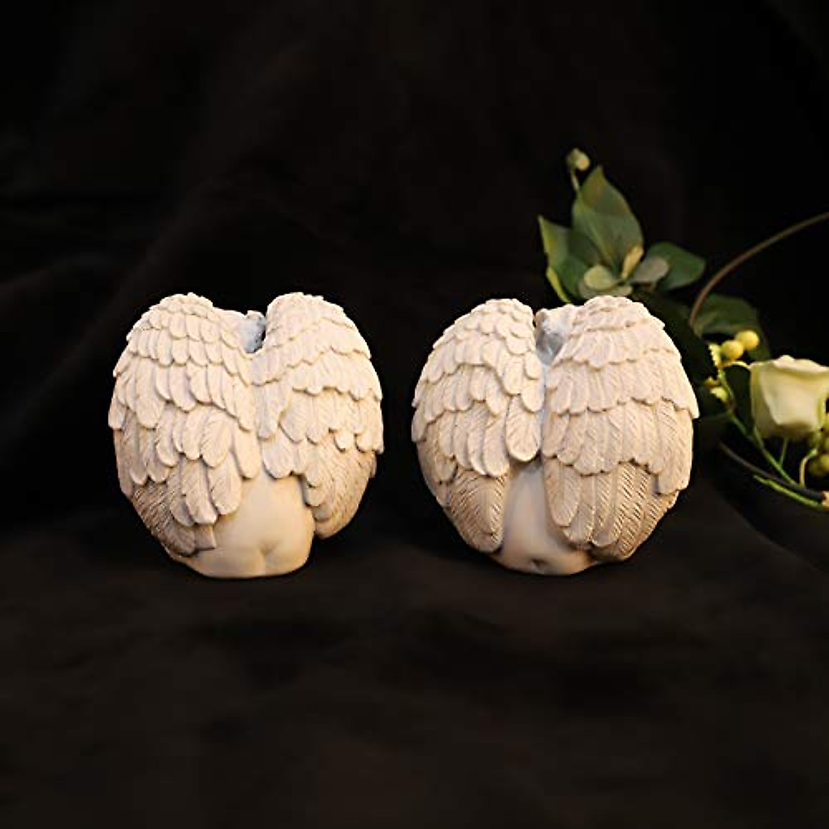 JUNIQUTE Sleepy Time Little Angel with Light Cupid Garden Statue Home Decor Cherub Statue Baby Sculpture Figurine Set of 2