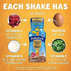 PediaSure Grow & Gain with 2’-FL HMO Prebiotic, Kids nutrition shake, Vitamins C, E, B1, & B2, Non-GMO, Chocolate, 8 Fl Oz (Pack of 24)