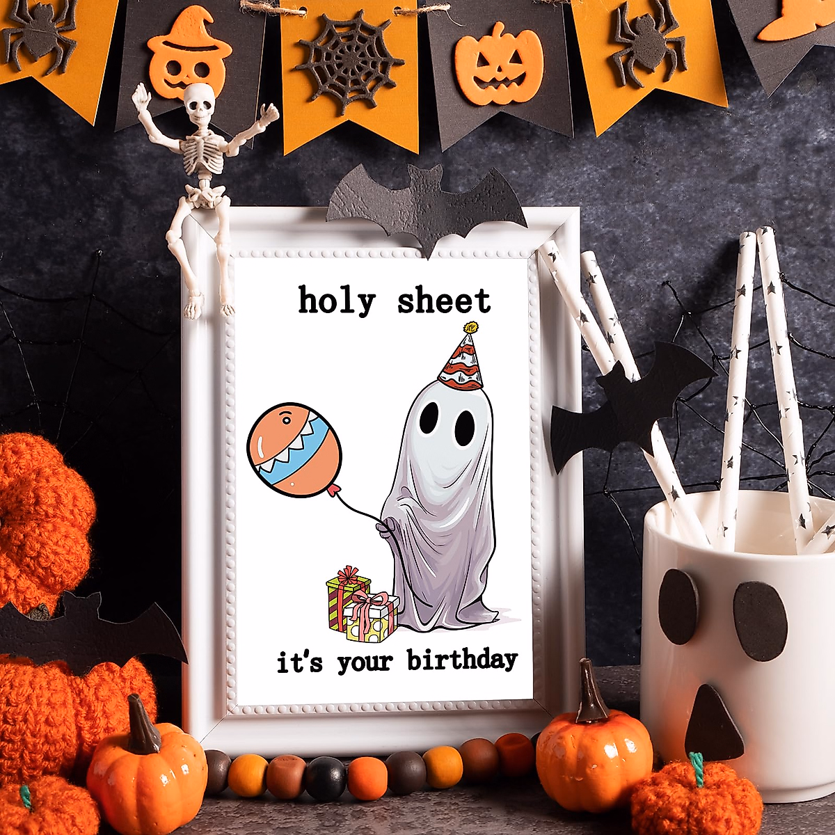 GlightG Cute Ghosts Halloween Birthday Card for Women Men, Cute Halloween Birthday Gift Card for Kids Friends, Humorous Birthday Gifts for Him Her