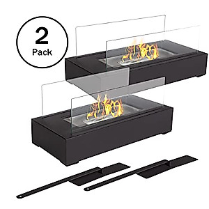 Bio Ethanol Tabletop Fire Pit Set – 2-Pack Indoor or Outdoor Smokeless Portable Fireplace – Clean Burning 360-View Modern Décor by Northwest (Black)