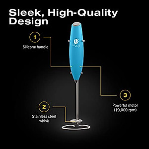 Bean Envy Handheld Milk Frother for Coffee - Electric Hand Blender, Mini Drink Mixer Whisk & Coffee Foamer Wand w/Stand for Lattes, Matcha and Hot Chocolate - Kitchen Gifts - Light Blue