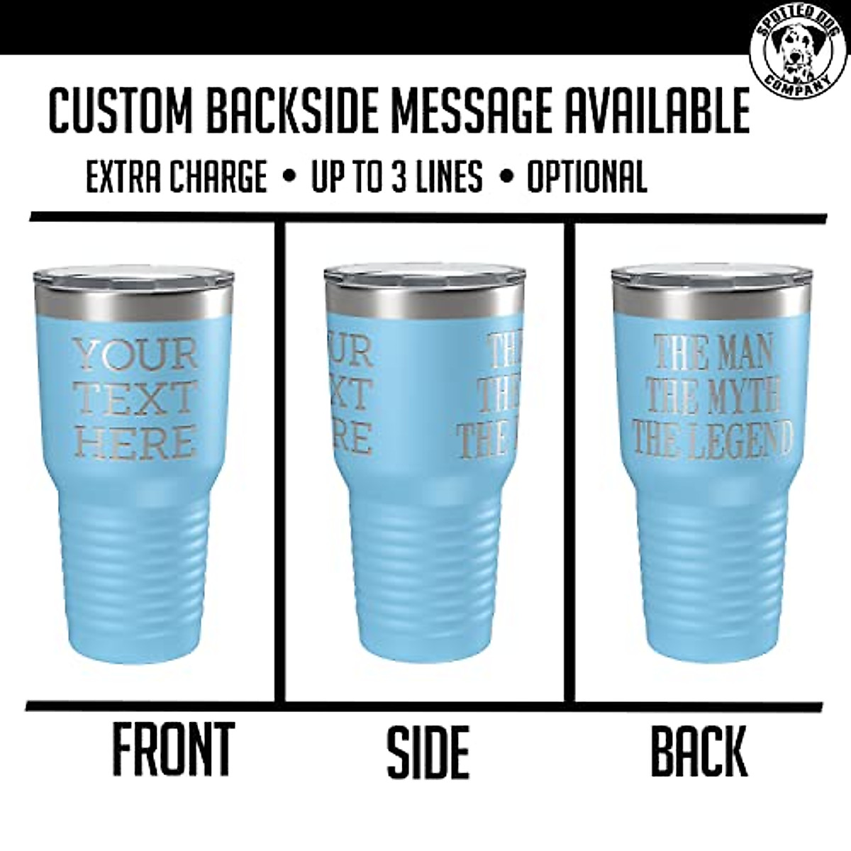 Personalized 30oz (17 Colors) Powder Coated Insulated Stainless Steel Tumbler with Lid, Custom Etched, Customized Text Message Name, Engraved Gift Idea Women Men Him Her, Your Text Here (Light Blue)