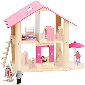 Wooden Dollhouse Furniture Doll House Furnishings with 8 Pieces Winning Doll Family Set, Dollhouse Accessories for Miniature Dollhouse, Family Figures Imaginative Play Toy (Lovely Style)