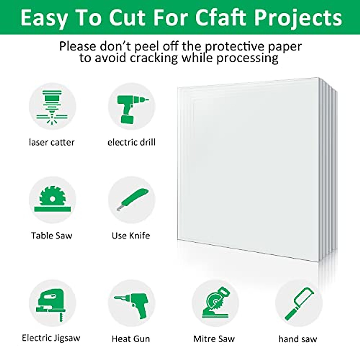 6 Pack Clear Acrylic Sheet 12" x 12"(305 x 305mm) Square Plexiglass Panel 1/8"(3mm) Thick Transparent Plastic Sheets for Sign, Craft, Display Projects, Laser Cutting, Engraving, Painting