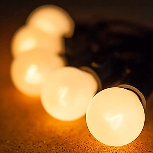 Pallerina 25Ft Frosted White String Lights with 27 G40 Globe Light Bulbs, Frosted Outdoor String Lights for Backyard Porch Balcony Party Wedding Umbrella, G40 5 Watt Bulbs E12 Base- Black Wire