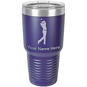 LaserGram 30oz Vacuum Insulated Tumbler Mug, Golfer Golfing, Personalized Engraving Included (Dark Purple)
