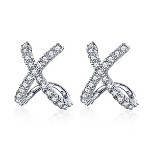 UTTMO Sparkly Cubic Zirconia Cross X-Shaped Minimalist Stud Earrings,Geometric Statement White Gold Plated Jewelry Ear Stud For Women Lady Bride Wedding Party Gift