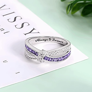 Elsie Lopez Silver Rings Personalized Engraved Cross-Finger Birthstone Ring Sterling Silver 925 Promise Ring for Her Wedding Band Ring Engagement Ring