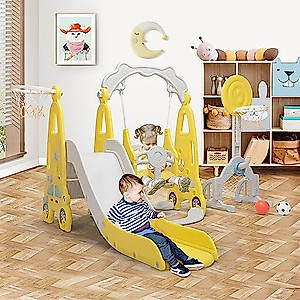 5 in 1 Kids Slide for Toddlers Age 1-3 Slide and Swing Set for Children Baby Indoor Outdoor, Playsets Playground Sets for Backyards Plastic