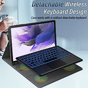 Wineecy Touchpad Keyboard Case for Samsung Galaxy Tab S8 Plus/ S7 FE/ S7 Plus 12.4 Inch Backlit, 7 Colors Light Detachable Wireless Keyboard for Samsung Tab S8+ 2022/ S7 FE 2021/ S7+ 2020 12.4"