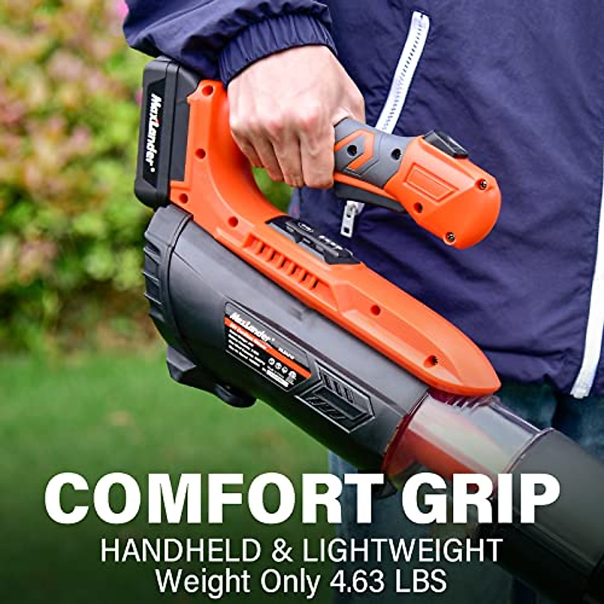 MAXLANDER Leaf Blower Cordless with Battery and Charger, 350CFM Battery Powered Leaf Blowers for Lawn Care, 2-Speed Mode Electric Leaf Blower for Snow Blowing 2PCS 2.0Ah Batteries Included