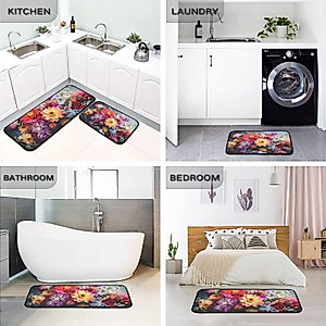ZENWAWA Kitchen Mats 2 Pieces Set for Floor Bunch Vivid Flower Print, Non Skid Anti Fatigue Kitchen Rugs Cushioned Absorbent Comfort Floor Mats for Kitchen Sink