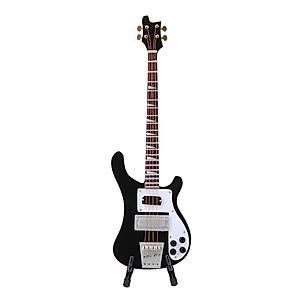 Black Miniature Bass Guitar Replica, with Stand and Case, Instrument Model Ornaments Gift, Exquisite Workmanship and Novel Design
