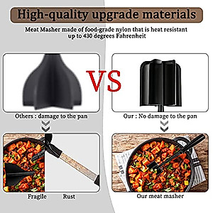 Meat Chopper, Hamburger Chopper Utensil, Professional Heat Resistant Nylon, Masher & Smasher Meat, Potato Masher Ground Beef & Turkey -Non Stick Mix Chopper for Kitchen Tool