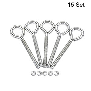 uxcell M4x40mm Eye Hooks Screws Bolts Kit, 15pcs Carbon Steel Hanger Eyelet Hooks Screw with Hex Nuts for Metal Hook, Wood Terminal Ring Hooks