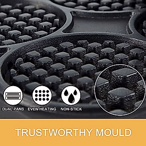 Mini Round Waffle Maker Baker Tea Shop - 1750w Thick Handles - Commercial Electric - Ideal for Home Kitchen, Cafes, and Restaurants