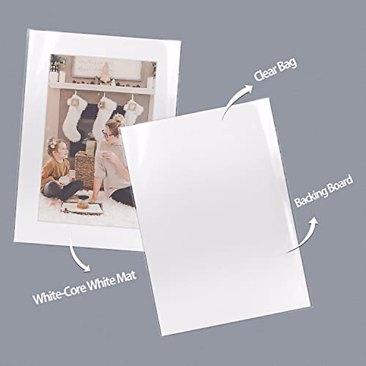 Pack of 100 5x7 WHITE Picture Mats Mattes with White Core Bevel Cut for 4x6 Photo + Back + Bags