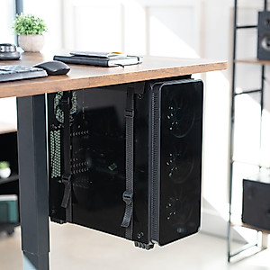 VIVO Under-Desk and Wall Mount PC Adjustable Strap and Steel Bracket Holder, Computer Case Carrier, Black, MOUNT-PC02S
