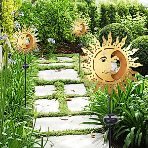 Afirst Solar Lights Outdoor Garden Stakes, Sun Face Crackle Glass LED Decorative Outdoor Decorative Lights for Pathway Yard Lawn Decoration…