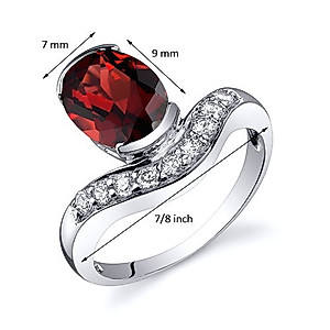 PEORA Garnet Ring in Sterling Silver, Floating Solitaire, Oval Shape, 9x7mm, 2.25 Carats total, Comfort Fit, Size 7