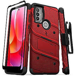 ZIZO Bolt Bundle for Moto G Power 2022 Case with Screen Protector Kickstand Holster Lanyard - Red