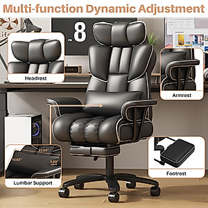 HomeZeer Big and Tall Office Chair 400lbs Wide Seat, Comfortable Reclining Office Chair with Footrest, High Back Leather Executive Office Desk Chair with Lumbar Support for Home Office