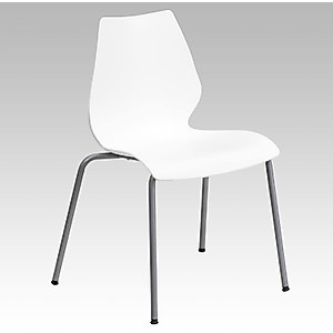 Flash Furniture HERCULES Series 770 lb. Capacity White Stack Chair with Lumbar Support and Silver Frame