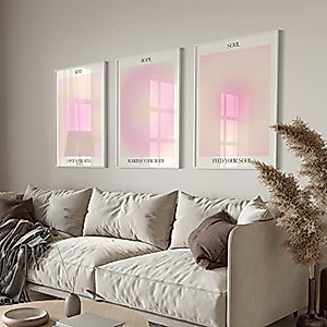 Positive Aura Posters Set Of 3 Pink Trendy Grainy Gradient Spiritual Poster Canvas Decor Wall Art Paintings for Room Aesthetic Inspirational Quotes Abstract Minimalist Y2k Style Room Wall Decor for Bedroom Office（16x24inx3 Unframed）