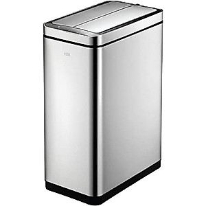 EKO Deluxe Phantom 45 Liter / 11.8 Gallon Touchless Motion Sensor Trash Can, 50 Liter Vertical, Brushed Stainless Steel Finish