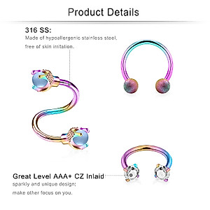 Cisyozi 16G Lip Rings Hoop Piercing Jewelry for Women Stainless Surgical Steel Spiral Horseshoe septum Ring Dragon Claw Tragus Helix Cartilage Earring Hoop Piercing Jewelry for Women Men 16 Gauge 8mm