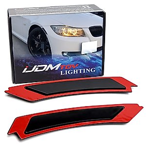 iJDMTOY Euro Dark Smoked Lens Front Bumper Side Markers Compatible With 2009-2012 BMW E90/E91 3 Series LCI Models, Replace OEM Amber Yellow Reflector Assy