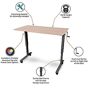 Stand Up Desk Store Crank Adjustable Height Rolling Standing Desk (Charcoal Frame/Natural Walnut Top, 56" Wide)