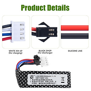 HYF 2 pcs 11.1V 2000mAh 501855 Soft-Gun Toy Rechargeable Li-ion Batteries SM2P Plug with a USB Charging Cable for WPL RES V-3 ESC 1/16 Crawler and Some Water-Gun Toy